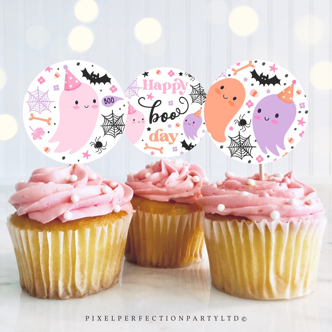 Pink Halloween Ghost Birthday Party Cupcake Toppers Ghost Spooky One ...