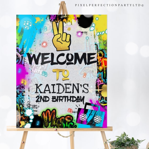 Editable Hip Hop 90s Birthday Party Welcome Sign Two Legit To Quit Hip ...