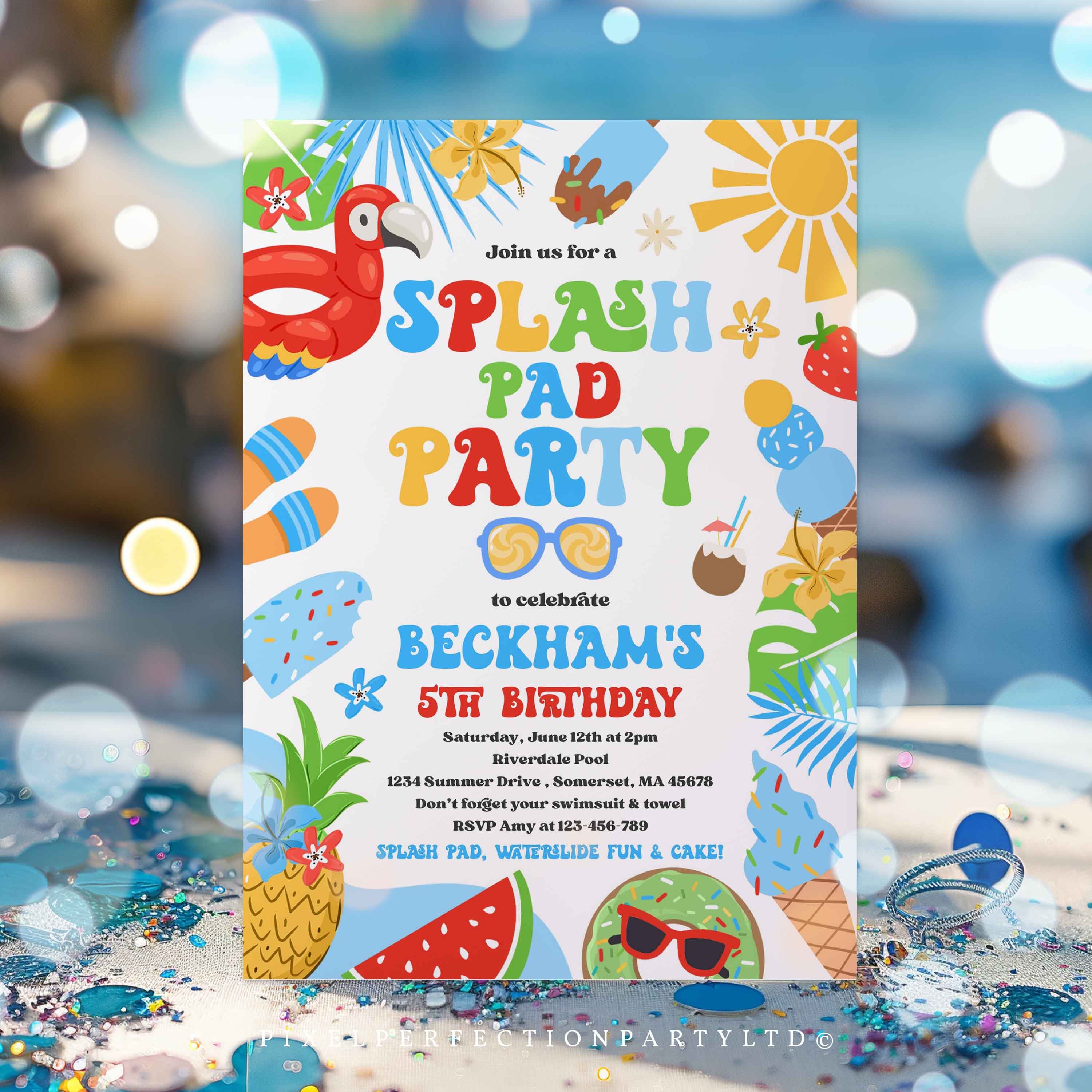 Editable Splash Pad Birthday Party Invitation Tropical Splish Splash ...