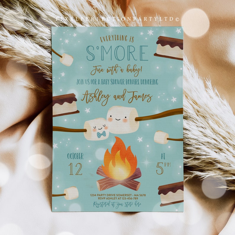 Editable S'more Baby Shower Invitation Bonfire Baby Shower Camping Baby ...