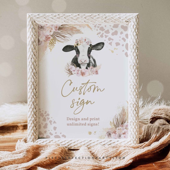 Editable Cow Birthday Party Fully Editable Custom Sign Holy Cow Boho ...