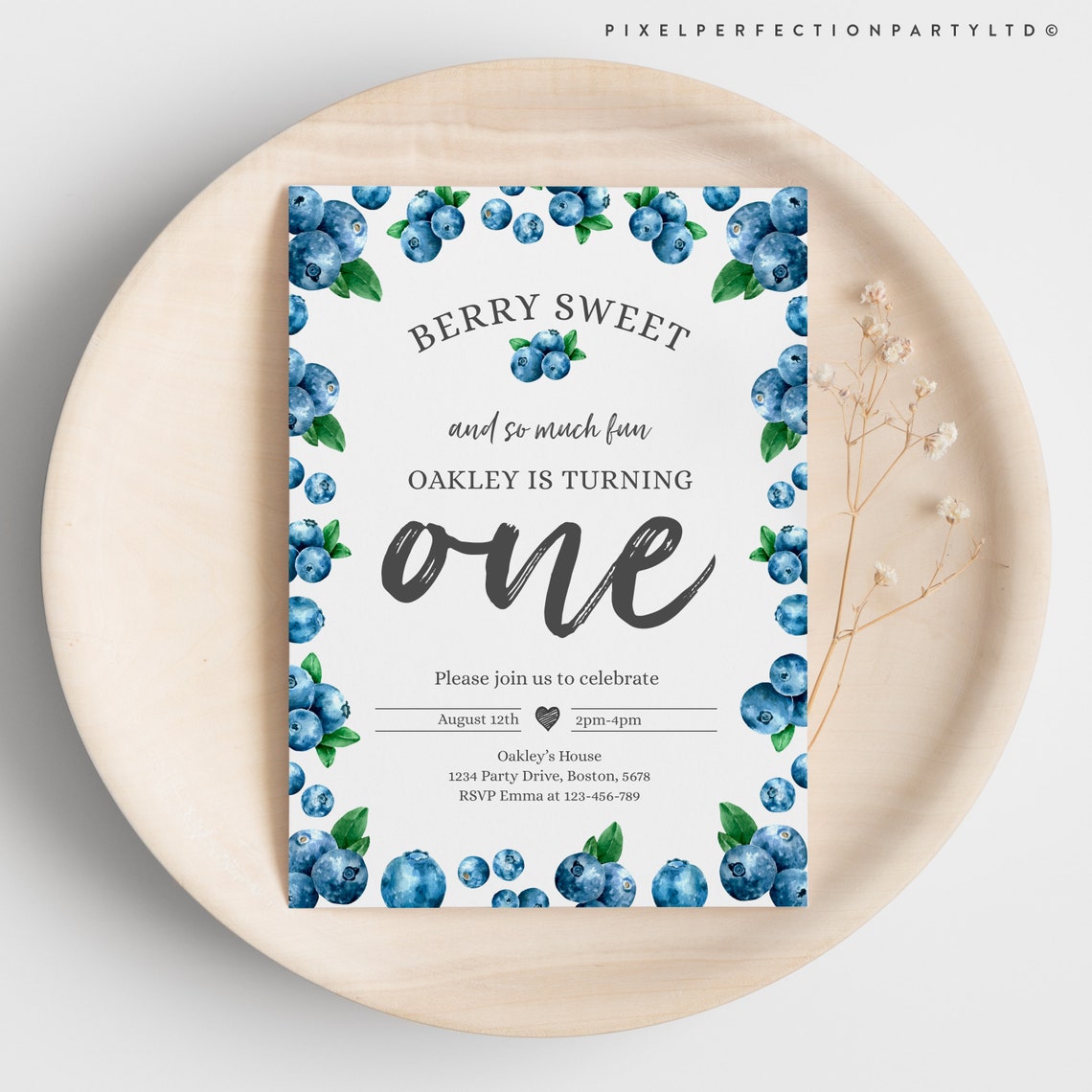 Editable Blueberry 1st Birthday Invitation Berry Sweet 1st | Etsy