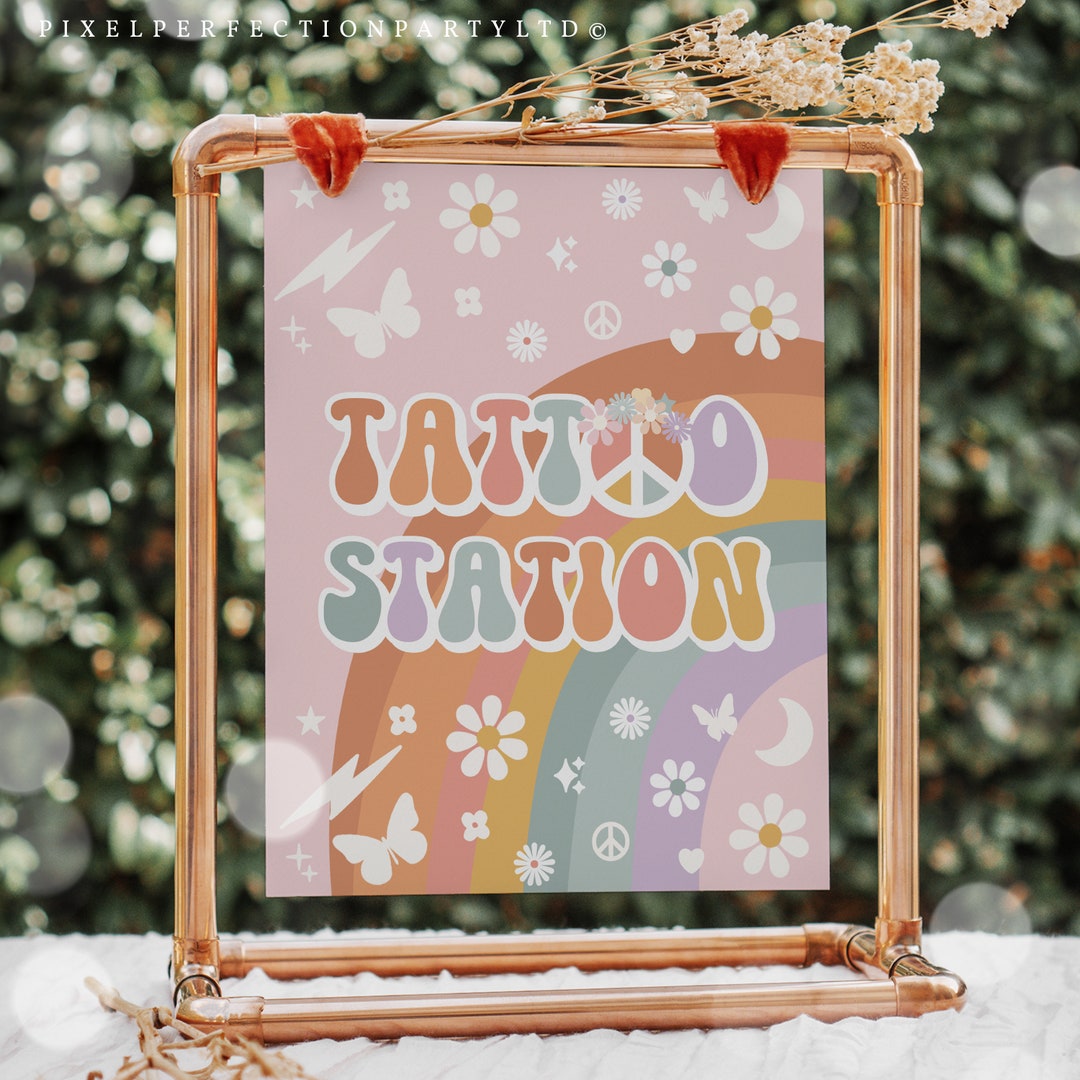 Groovy 70's Birthday Party Tattoo Station Sign Decor Sign Groovy One ...