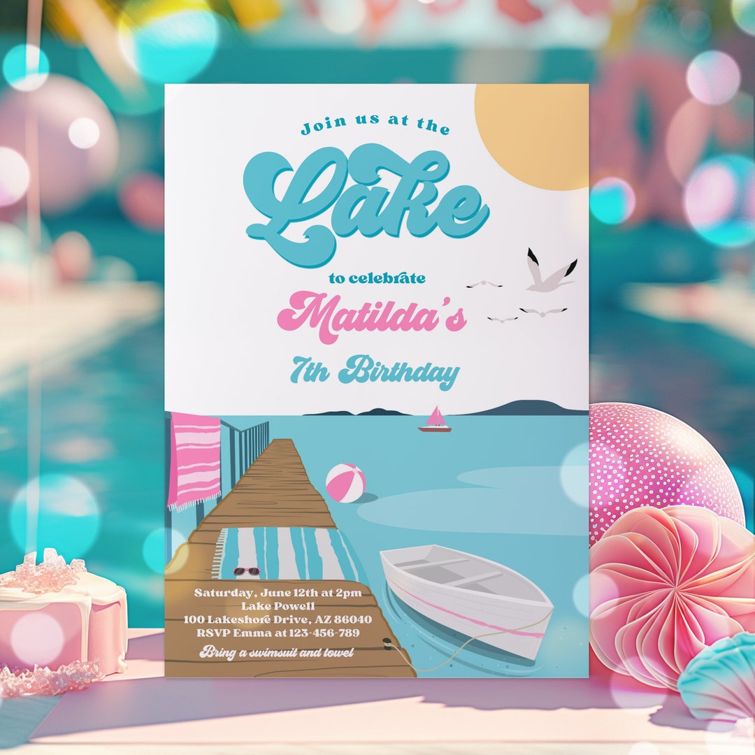 Editable Lake Birthday Party Invitation Boat Lake Birthday Party Summer ...
