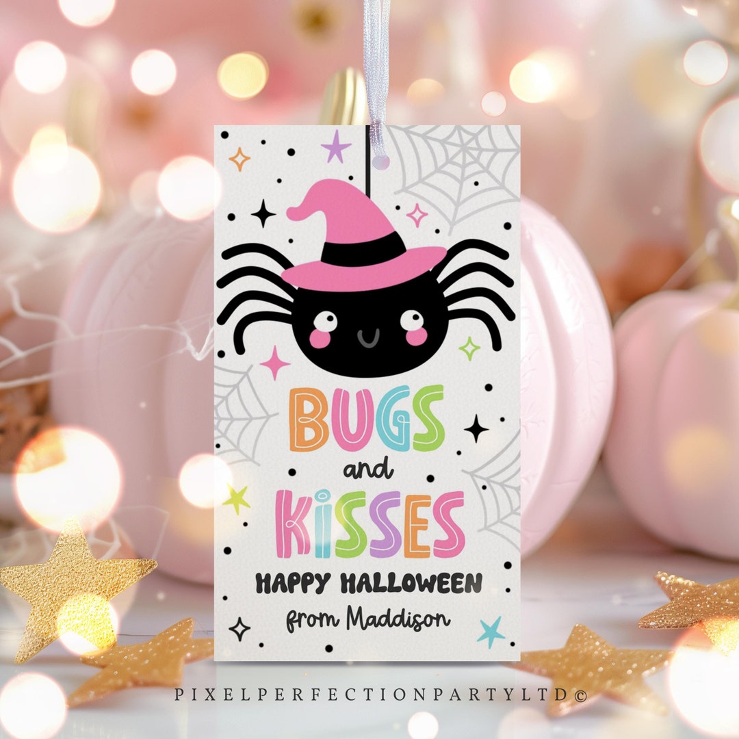 Editable Bugs and Kisses Halloween Gift Tag Spider Treat Tag Trick or ...