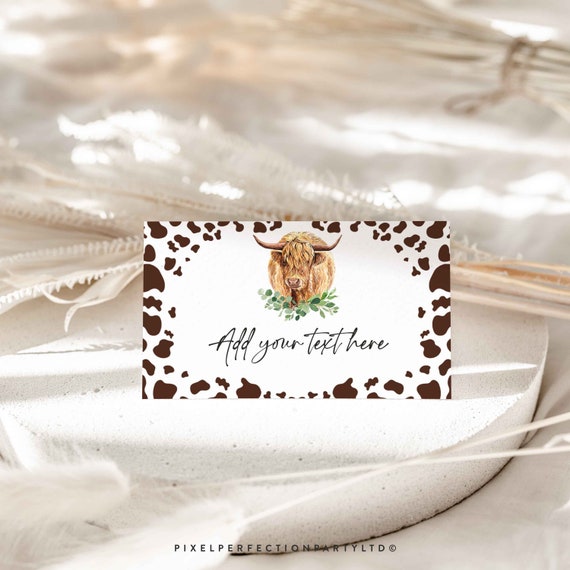 Editable Cow Birthday Party Folded Food Labels Highland Cow Holy Cow ...