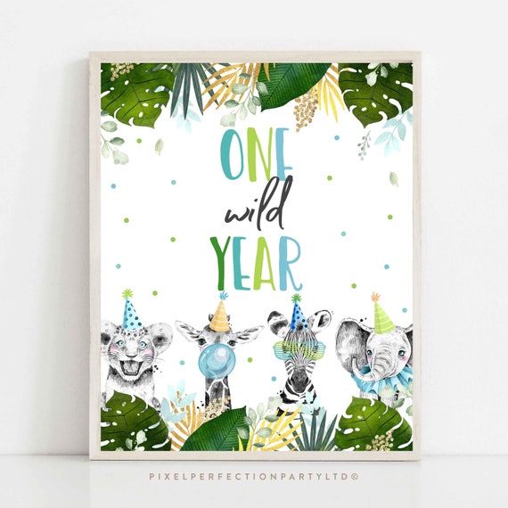 One Wild Year Safari Birthday Party Sign Wild One Animal Party Decor ...