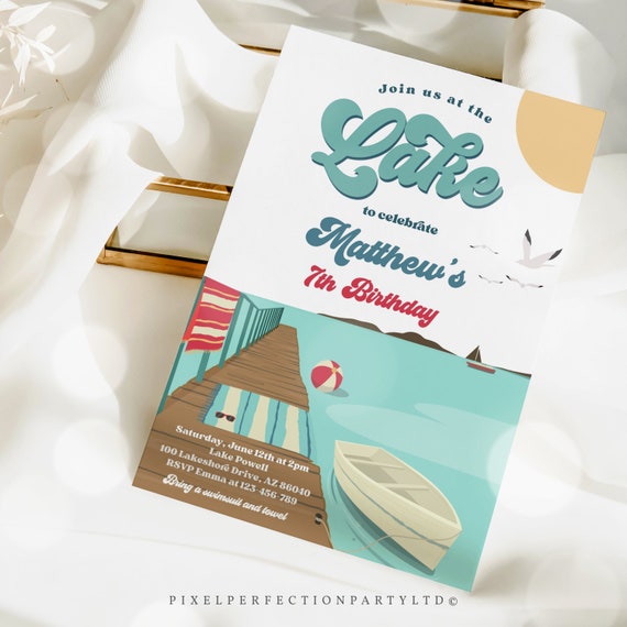 Editable Lake Birthday Party Invitation Boat Lake Birthday Party Summer ...