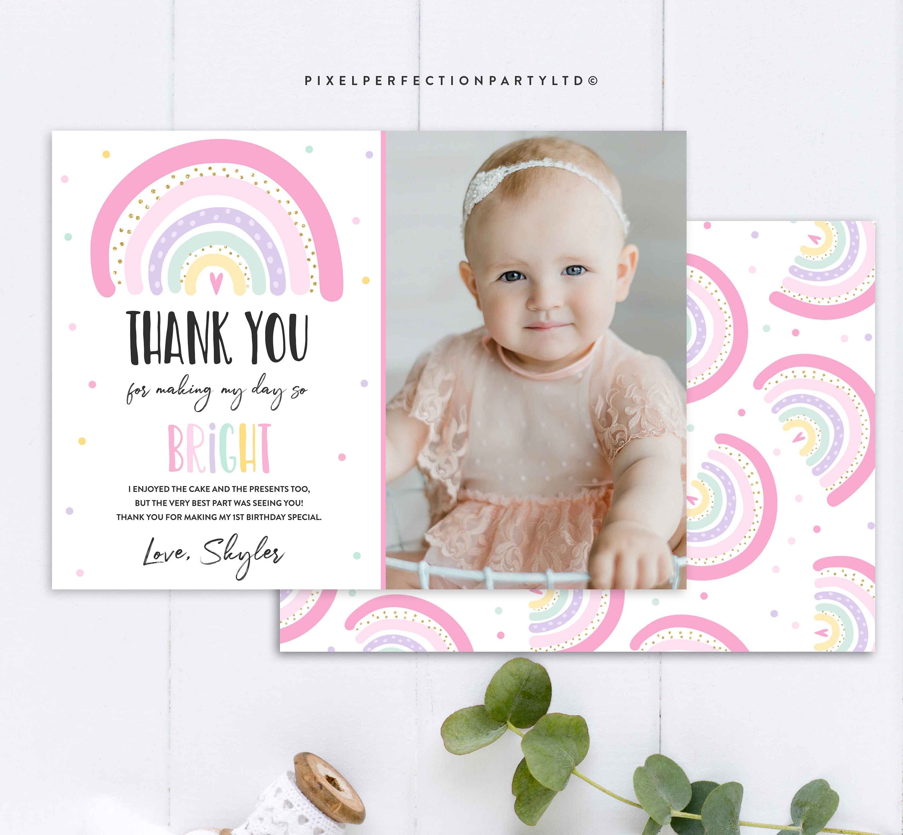 Editable Rainbow Photo Thank You Card Pastel Rainbow Birthday - Etsy UK