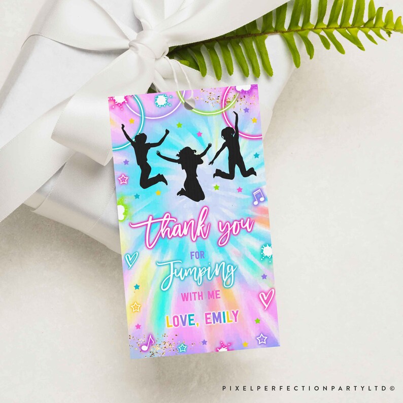 Editable Jump Birthday Party Favor Tags Tie Dye Jump Luggage Favor Tag ...
