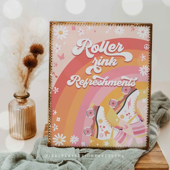 Roller Skating Birthday Party Sign Roller Rink Refreshments Sign Groovy ...
