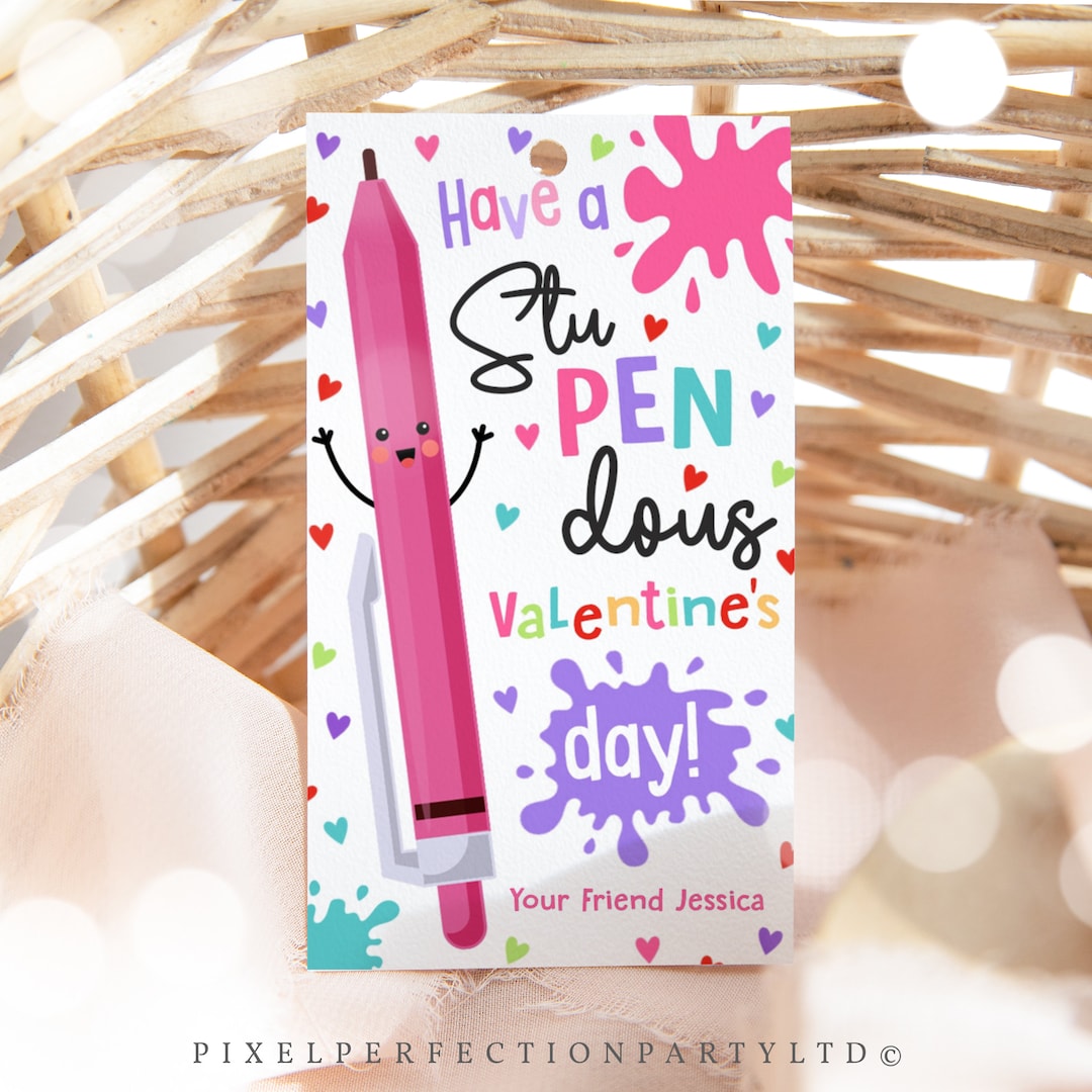 Editable Valentines Pen Gift Tag Have A Stupendous Valentines - Etsy