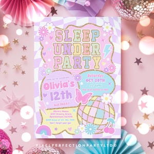 Editable Sleepunder Birthday Party Invitation Preppy Tween Teen Varsity ...