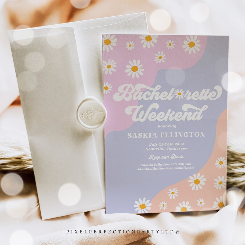 Editable Retro Bachelorette Weekend Invitation and Itinerary Groovy ...