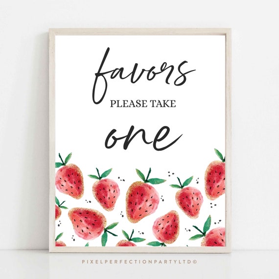 Strawberry Birthday Table Sign Berry Birthday Favors Please Take One ...