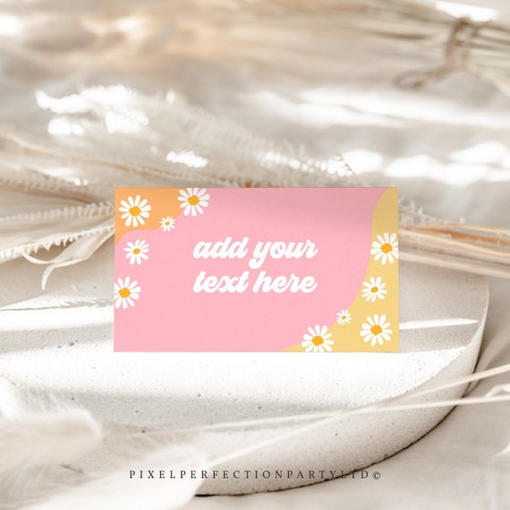 Editable Groovy Birthday Party Folded Food Labels Retro Groovy Floral ...