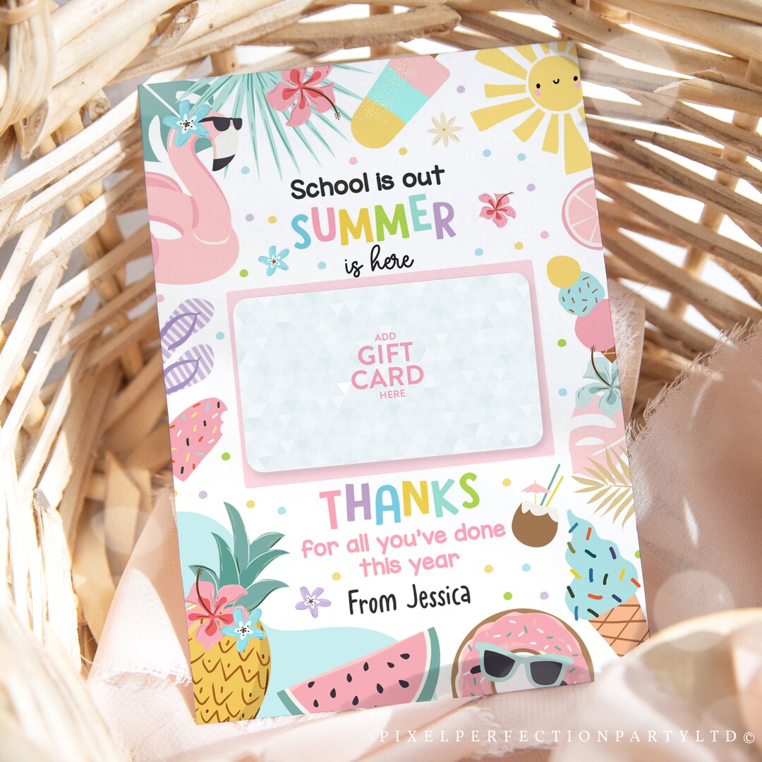 Editable Schools Out Summer is Here Teacher Appreciation Gift Card ...