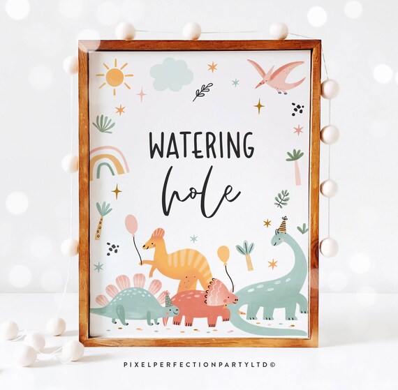 Dinosaur Watering Hole Birthday Party Sign Watering Hole Drinks Sign ...