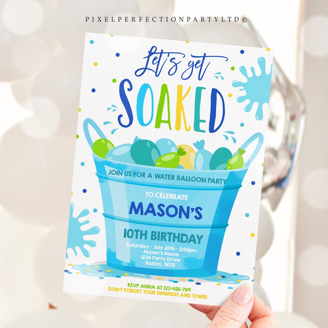Editable Water Balloon Birthday Invitation Pool Party - Etsy