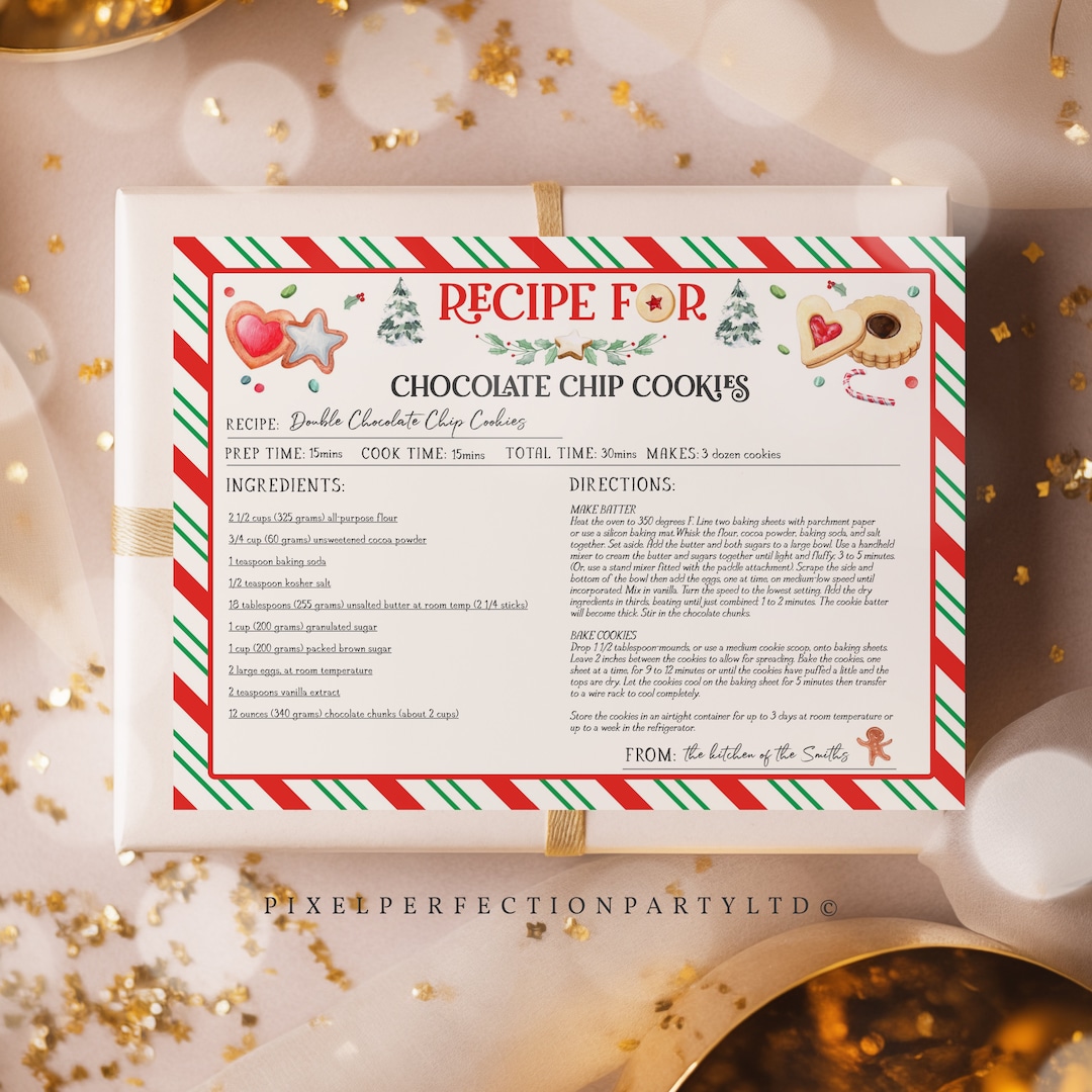 EDITABLE Cookie Recipe Card Holiday Christmas Recipe Card Christmas ...