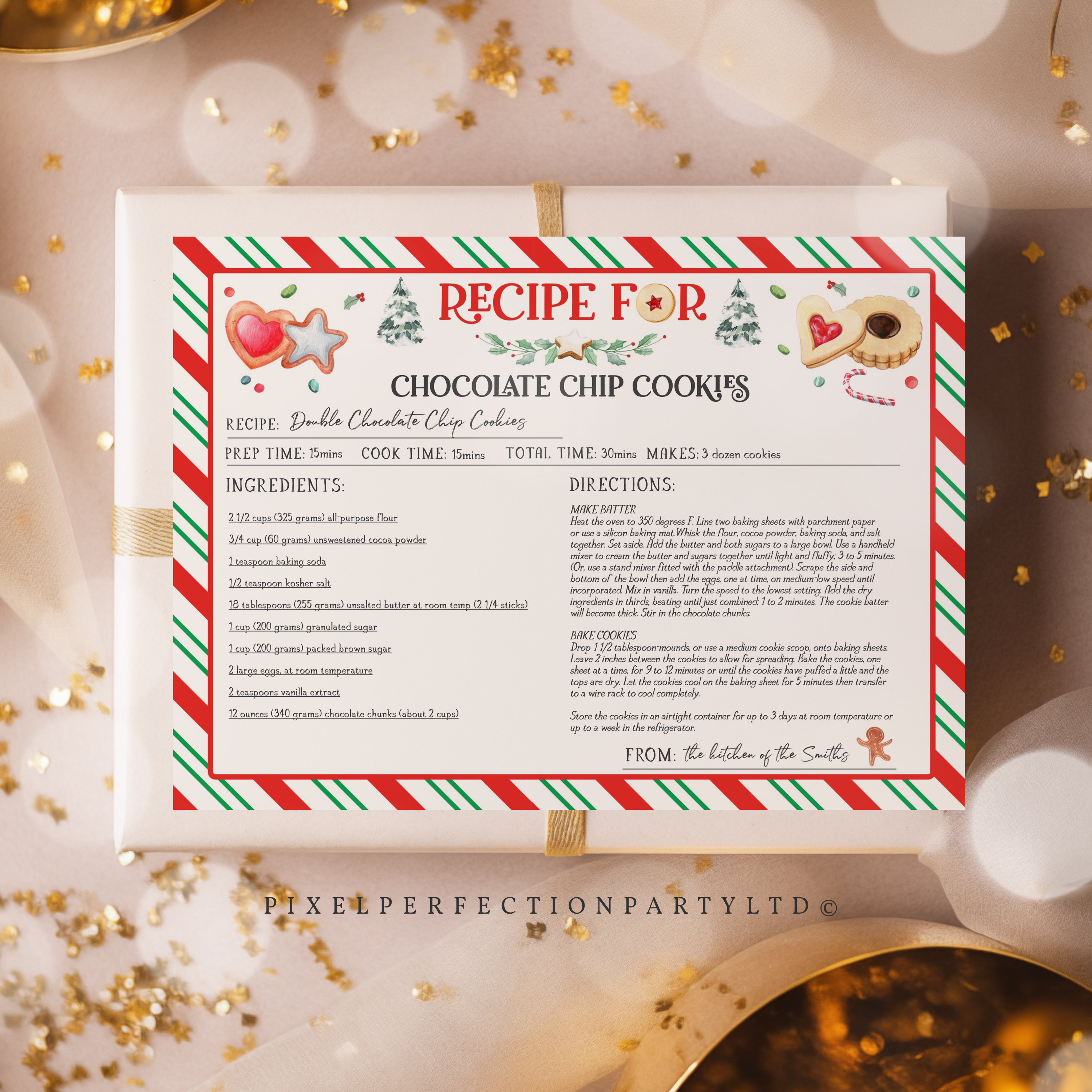 EDITABLE Cookie Recipe Card Holiday Christmas Recipe Card Christmas ...