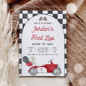 Editable Race Car 1st Birthday Party Invitation First Lap Around the ...