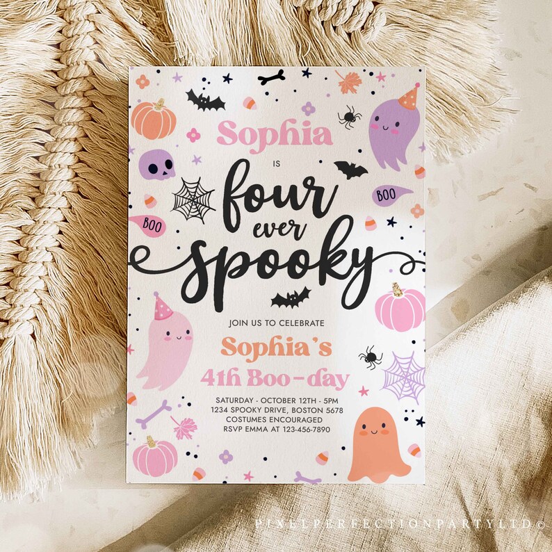 Editable Four Ever Spooky Halloween Ghost 4th Birthday Party - Etsy