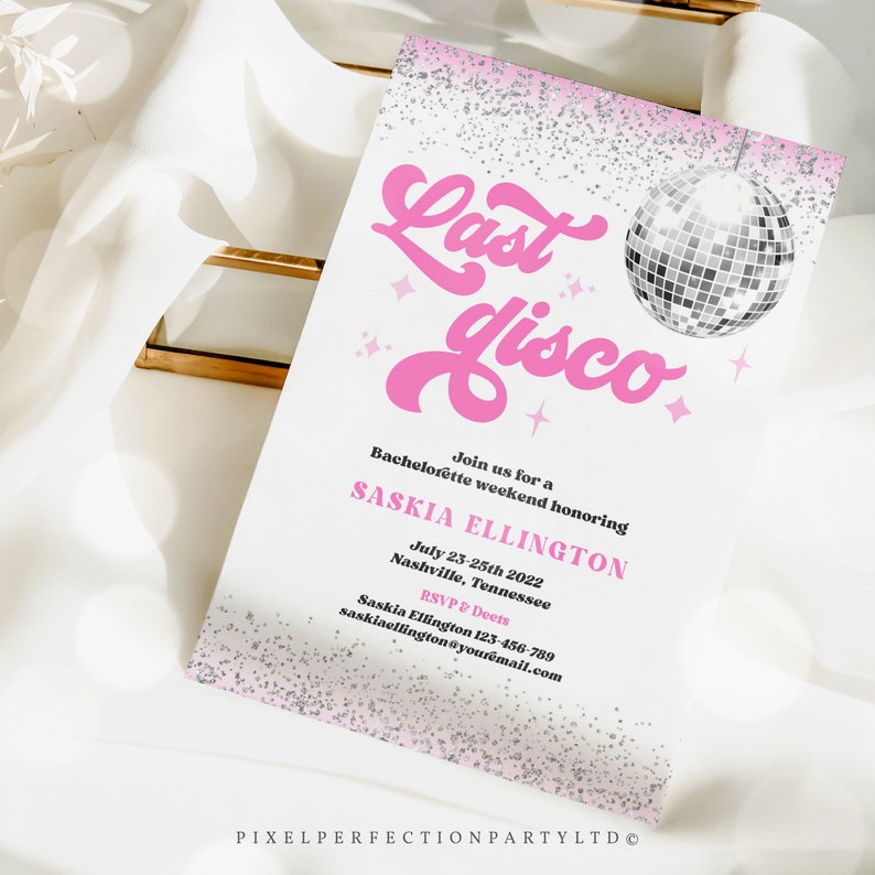 Editable Last Disco Bachelorette Weekend Invitation and Itinerary Last ...