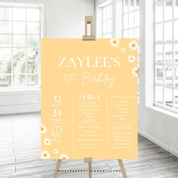 Editable Daisy Birthday Milestone Poster Boho Little Miss One-derful ...