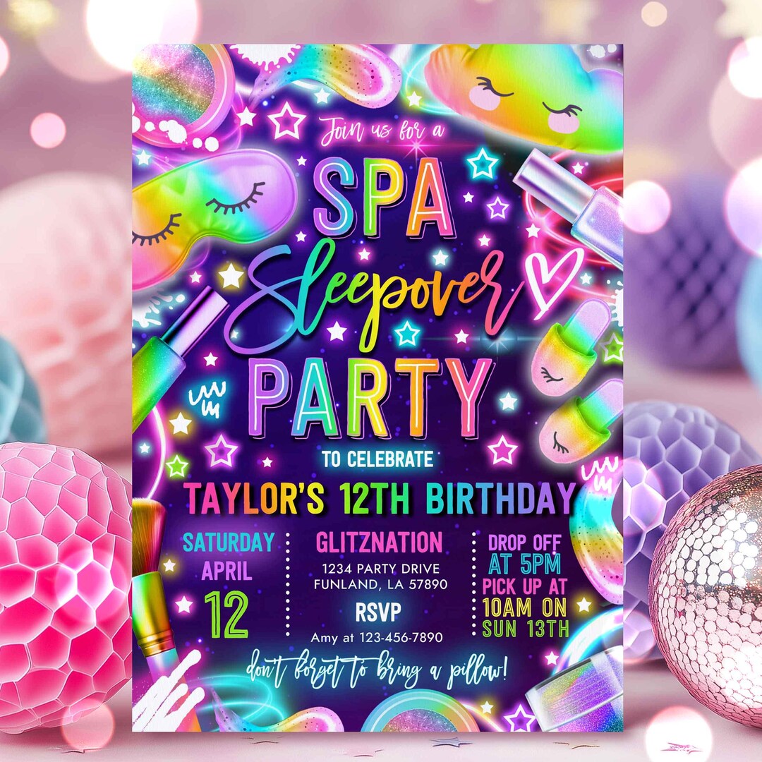 Editable Spa Sleepover Birthday Party Spa Makeup Sleepover Birthday Spa ...