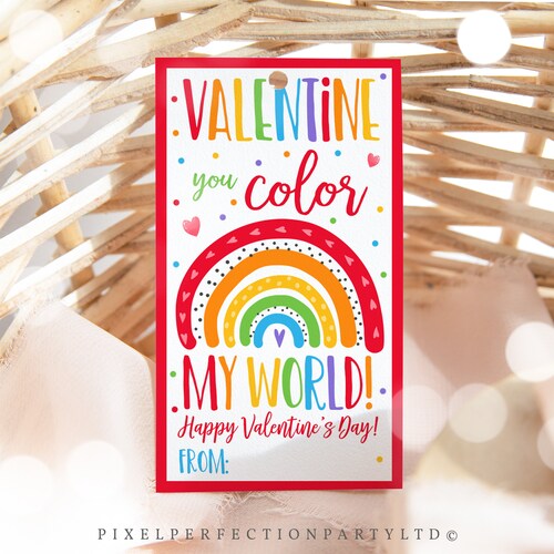 Editable Rainbow Valentine's Day Gift Tag Valentine You - Etsy