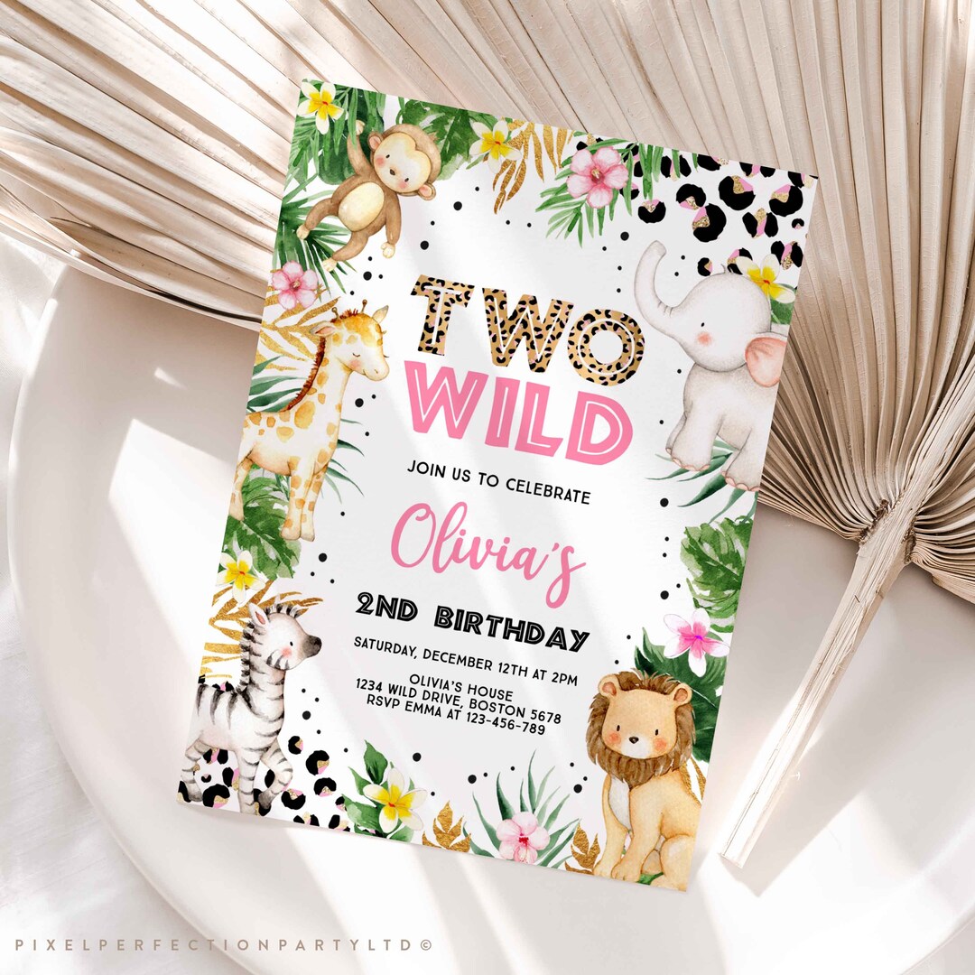 Editable Two Wild Leopard Print Safari Animals Birthday Party - Etsy