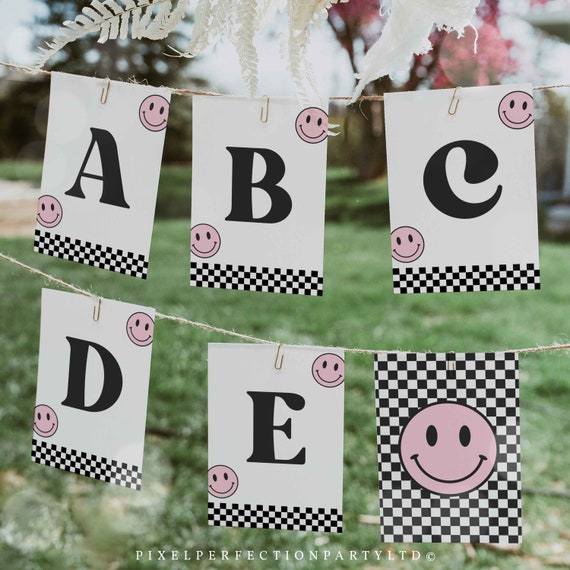 Editable Smiley Face 1st Birthday Banner One Happy Girl 1st Birthday ...