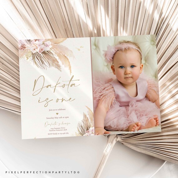 Editable Pampas Grass Boho Birthday Invitation Bohemian Birthday Party ...