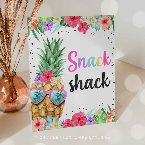 Hawaiian Luau Birthday Snack Shack Table Sign Pineapple 1st Birthday ...