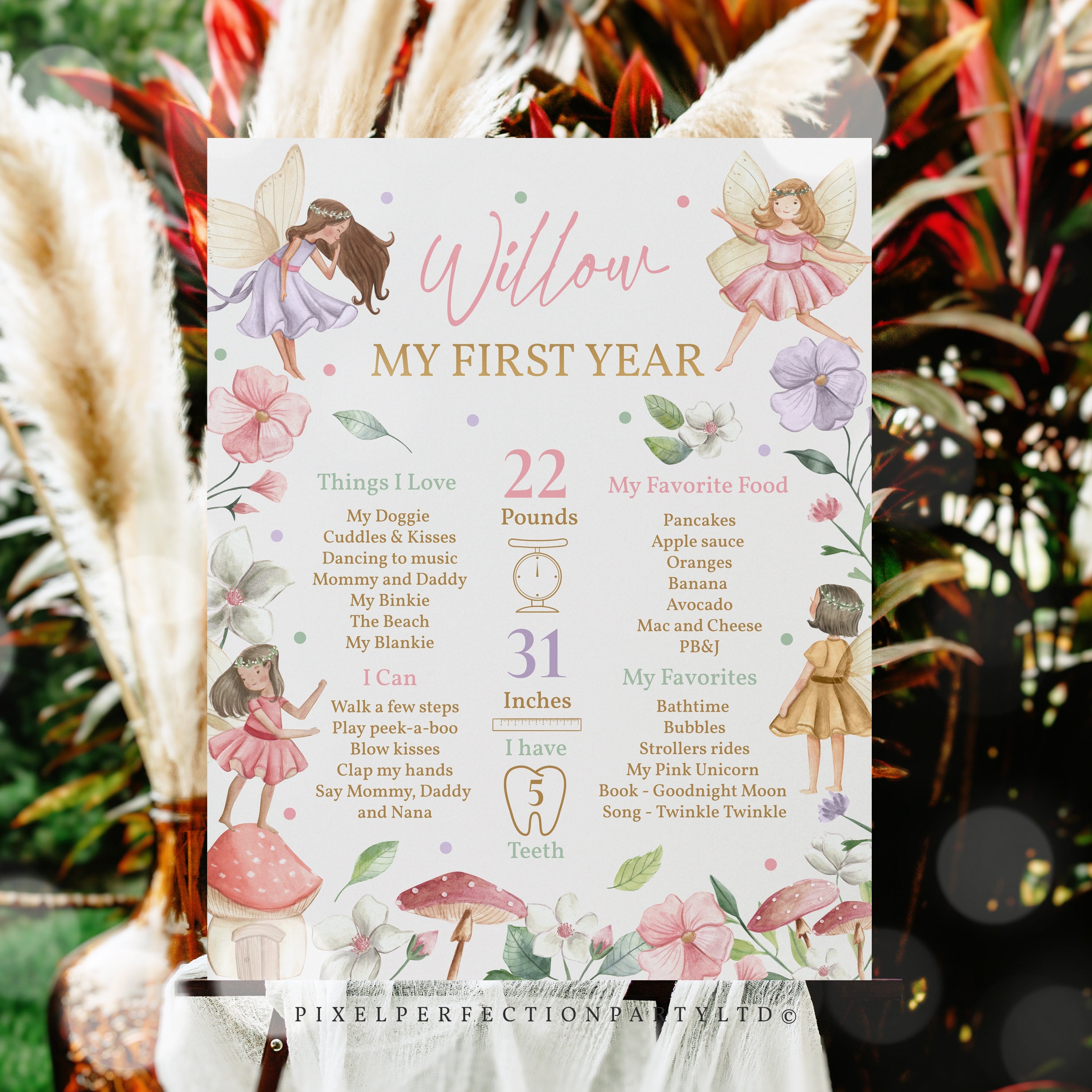 Editable Fairy Birthday Milestone Poster Whimsical Enchanted Magical ...