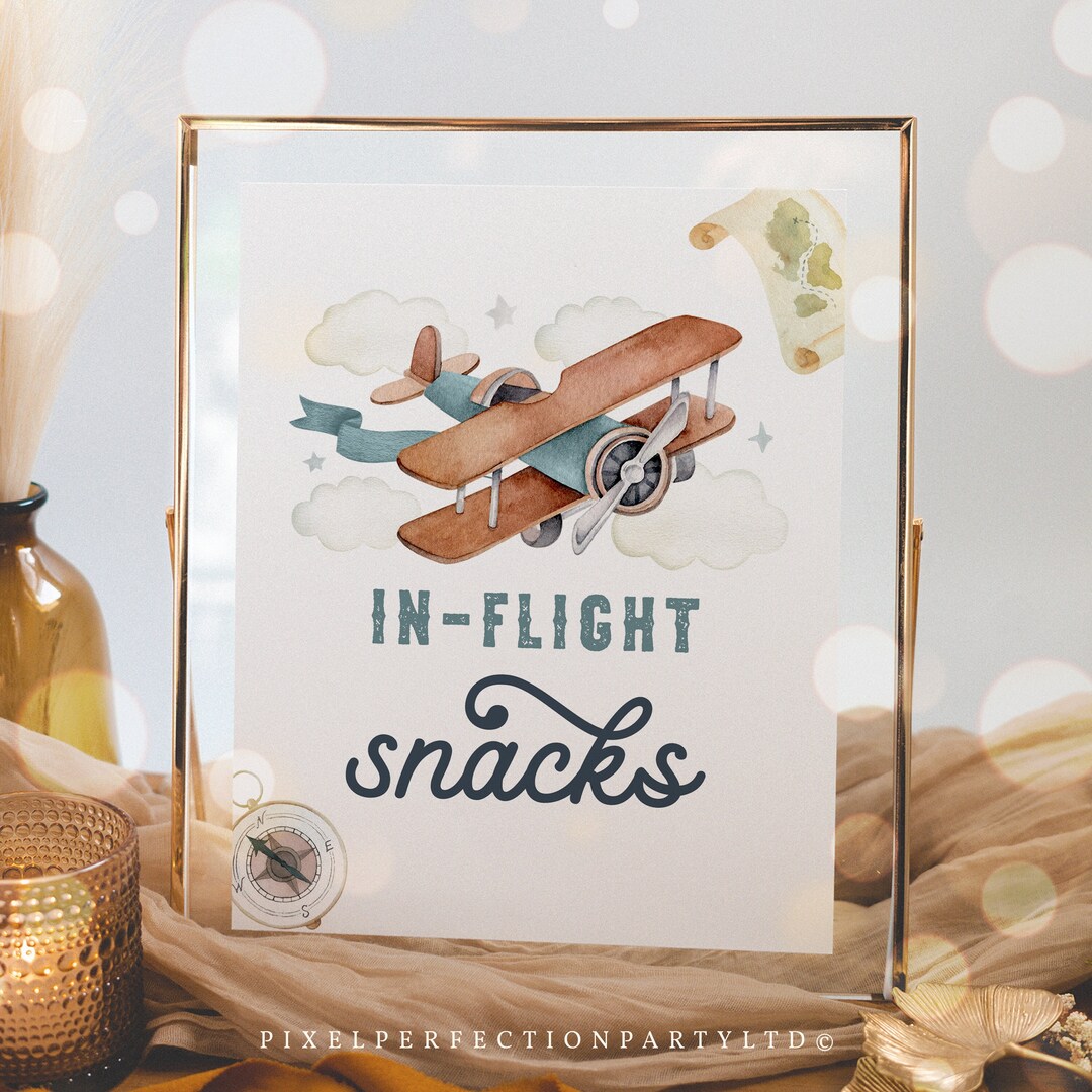 In-flight Snacks Airplane Birthday Party Sign Vintage Travel Airplane ...