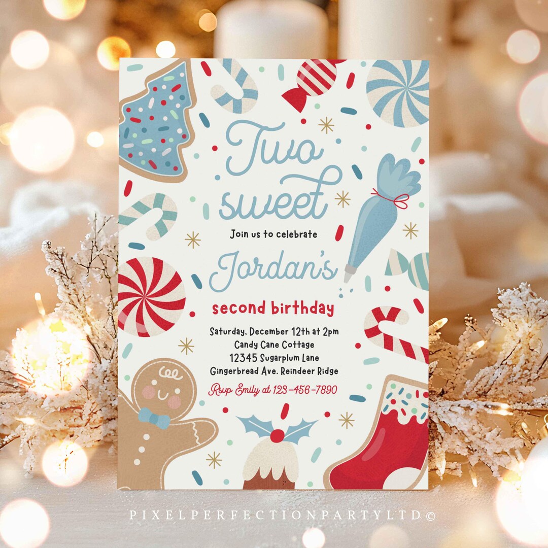 Editable Christmas Birthday Invitation Holiday Cookie Party 2nd ...