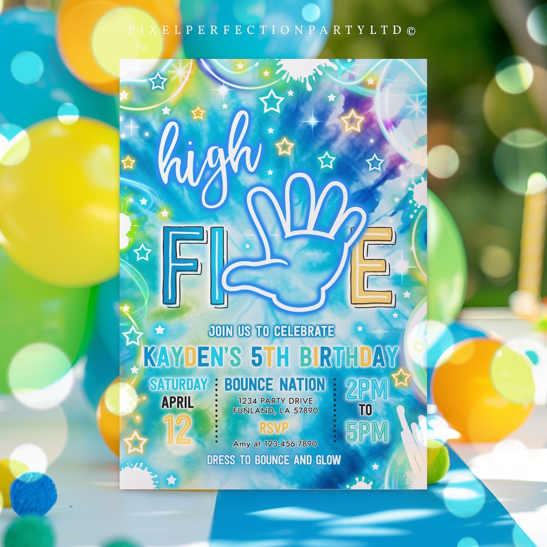 Editable High Five Birthday Party Invitation Neon Glow High Five Hi ...