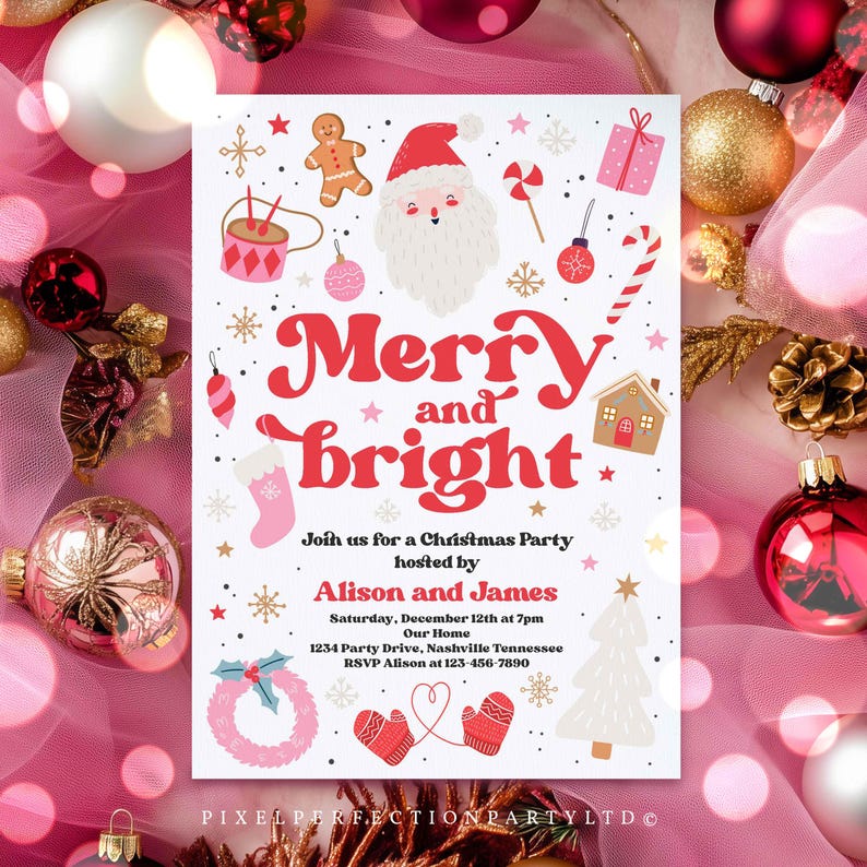 Editable Merry and Bright Christmas Party Invitation Merry and Bright ...