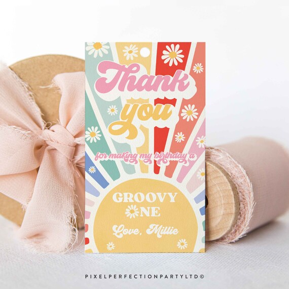 Editable Groovy Birthday Party Favor Luggage Tag Retro Sunshine Groovy ... Editable Groovy Birthday Party Favor Luggage Tag Retro Sunshine Groovy ...