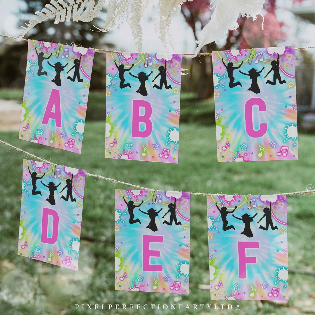 Editable Jump Birthday Party AZ Banner Tie Dye Jump Birthday Party Glow ...
