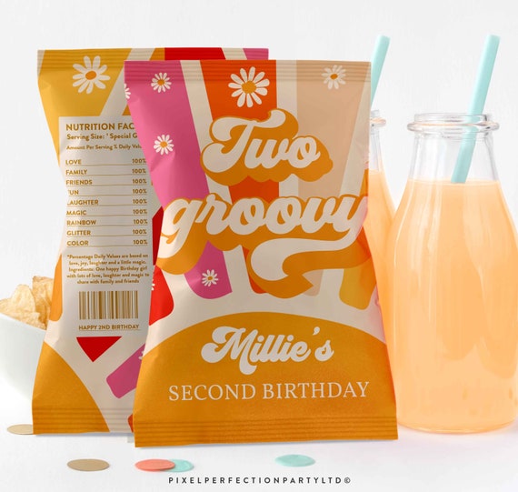 Editable Groovy Birthday Party Chip Bag Label Retro Sunshine Two Groovy ...