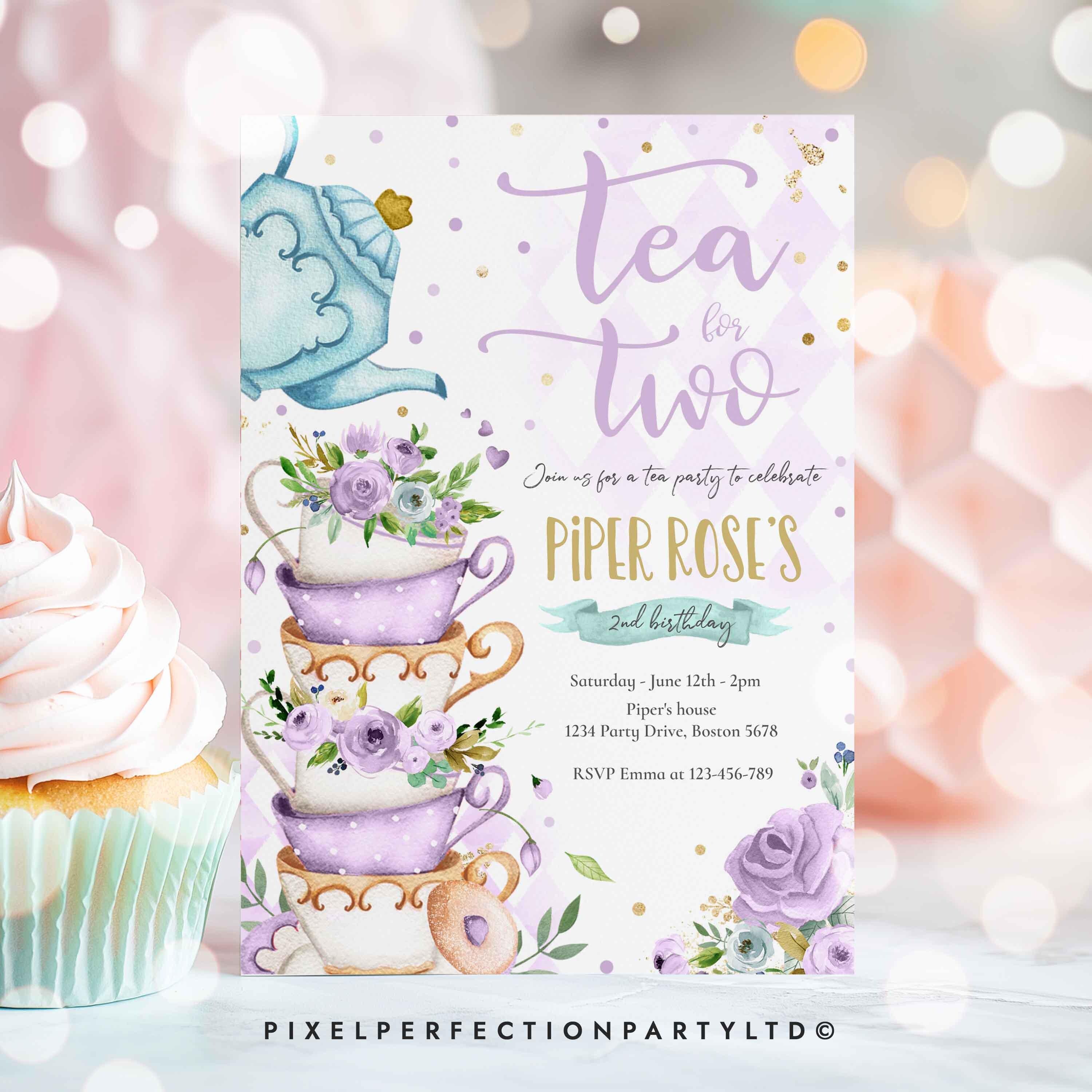 Editable Tea for Two Birthday Invitation Tea for Two 2nd Birthday Party ...