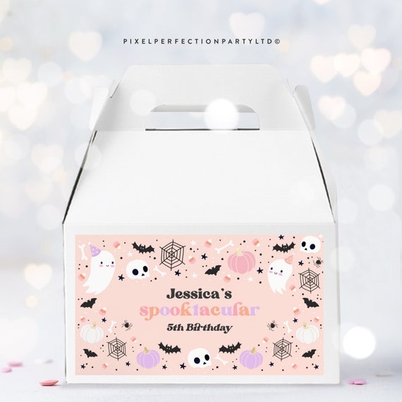 Editable Halloween Pink Ghost Gable Box Favor Labels Cute Spooky Pink ...