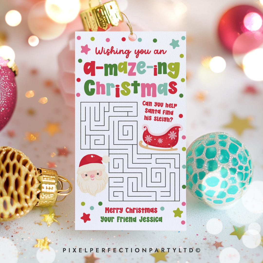 Editable Christmas Maze Holiday Gift Tag Wishing You A Word-derful ...