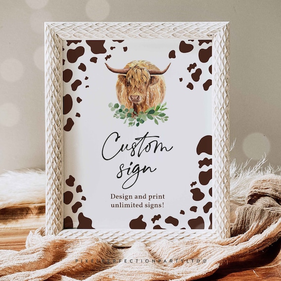 Editable Highland Cow Birthday Party Fully Editable Custom Sign Holy ...