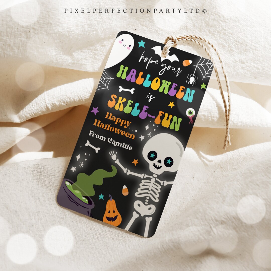 Editable Halloween Skeleton Gift Tag Halloween Trick or Treat Party ...