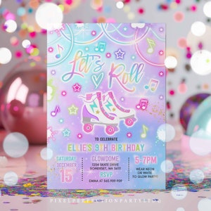 Editable Roller Skating Invitation Pastel Cosmic Galaxy Roller Skating ...