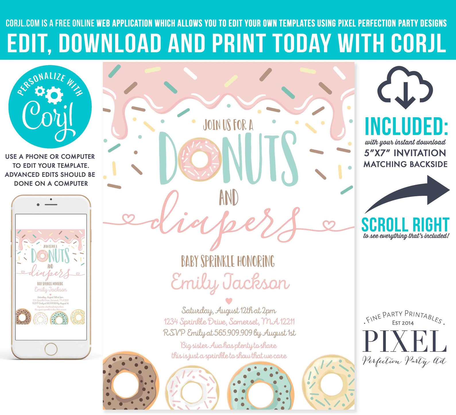 Editable Donuts and Diapers Baby Sprinkle Donut Baby Sprinkle - Etsy